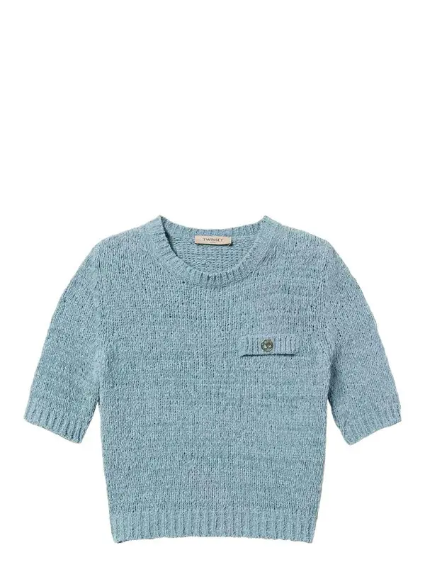 TWINSET Oval T-button Cropped Jumper - Blue