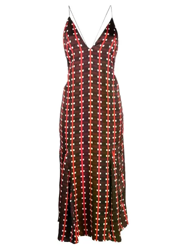 WALES BONNER Geometric-print V-neck Maxi Dress - Brown