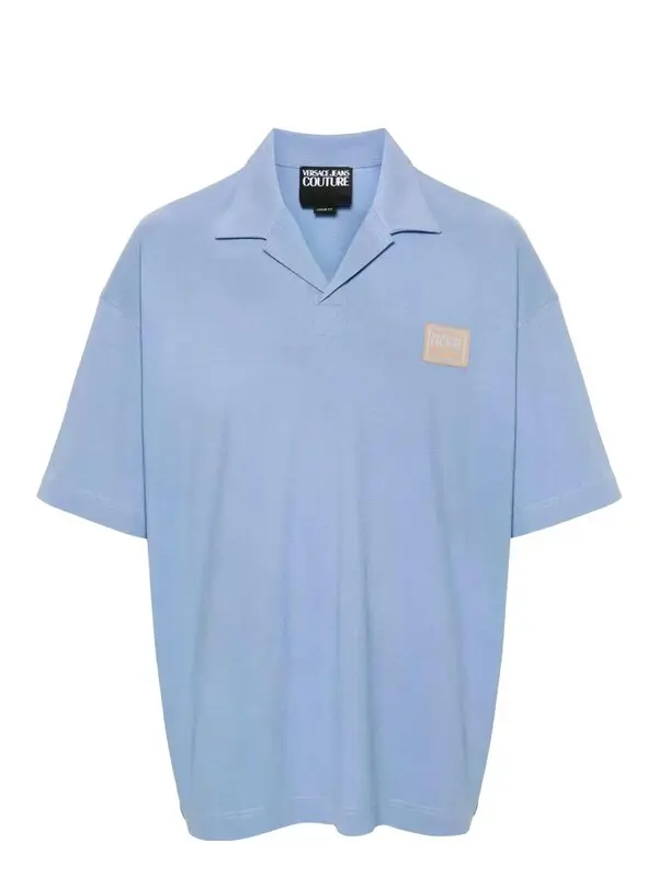 Versace Logo-appliqué Cotton Polo Shirt - Blue