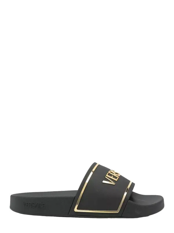 Versace Logo Embossed Slides - Black
