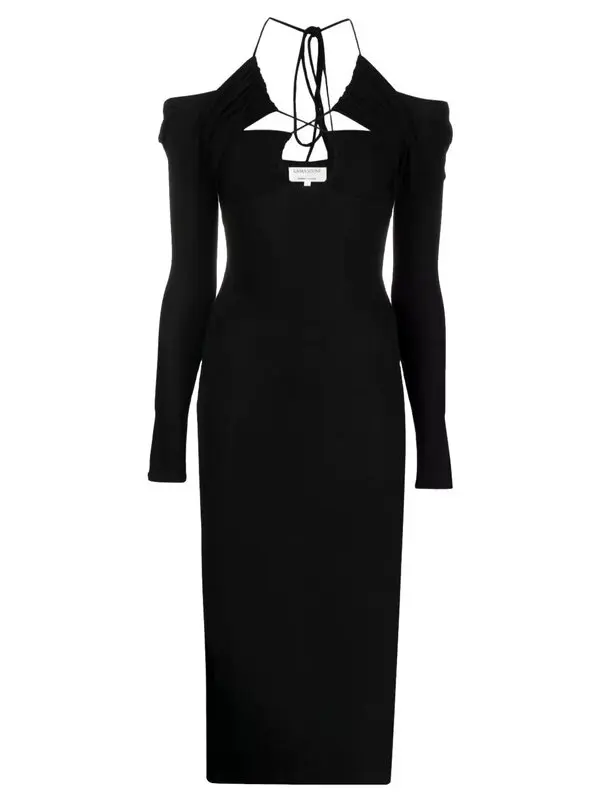 LAMA JOUNI V-neck Tie-fastening Dress - Black
