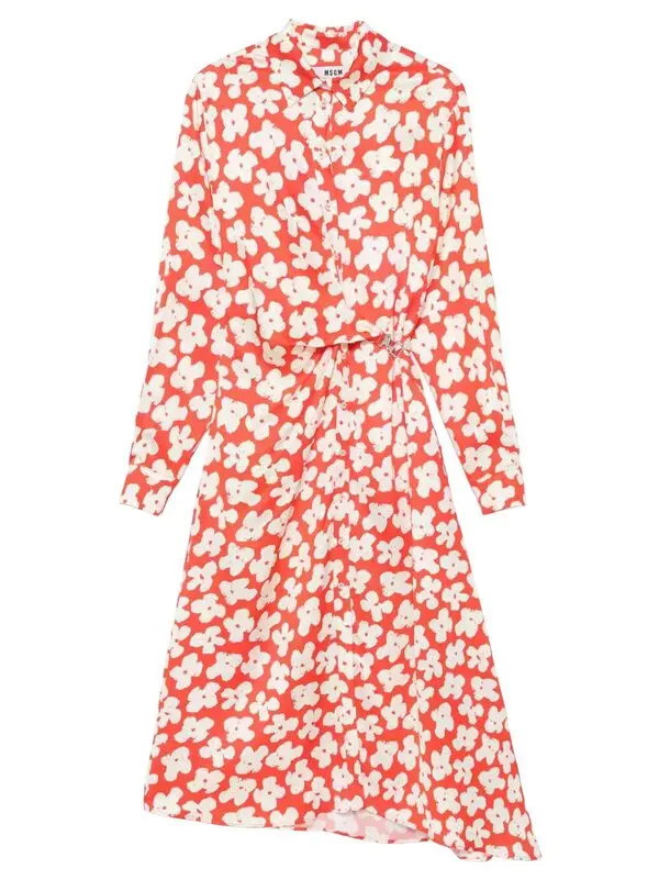 MSGM Floral-print Midi Dress - Orange