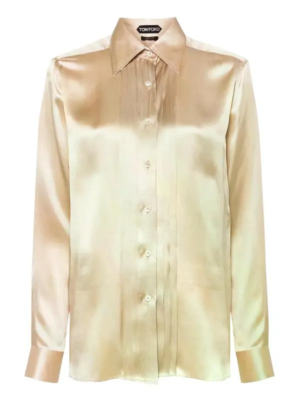 TOM FORD Pintuck-detail Silk Shirt - Neutrals