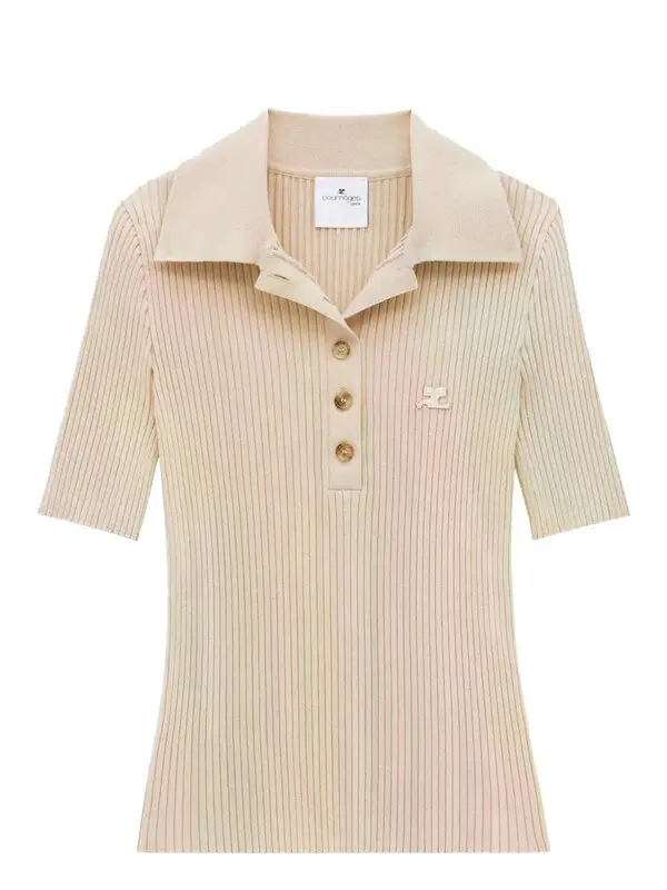 COURREGES Iconic Ribbed-knit Polo Shirt - Neutrals