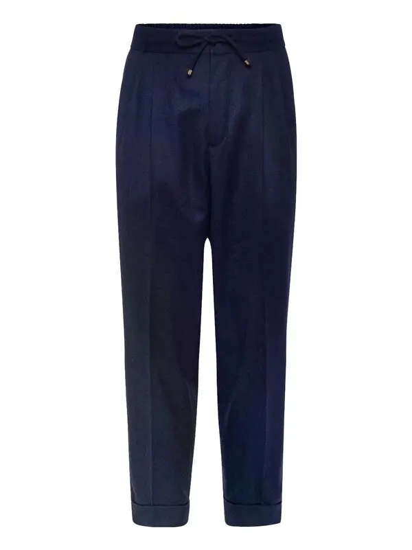Brunello Cucinelli Drawstring-waistband Wool Tapered Trousers - Blue