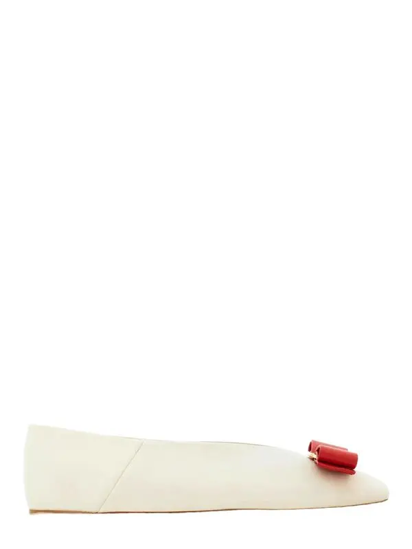 FERRAGAMO Vara Leather Ballerina Shoes - White