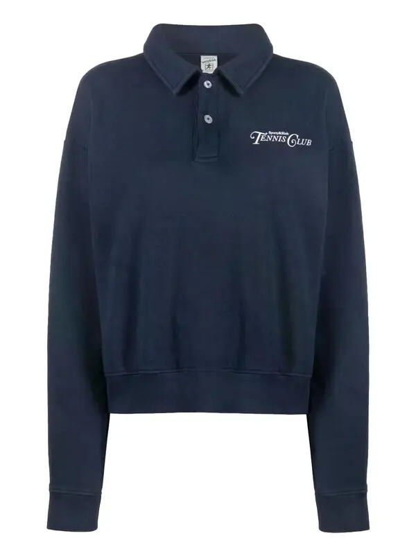 SPORTY & RICH Logo-print Cotton Polo Top - Blue