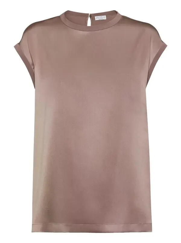 Brunello Cucinelli Monili-embellished Satin T-shirt - Neutrals