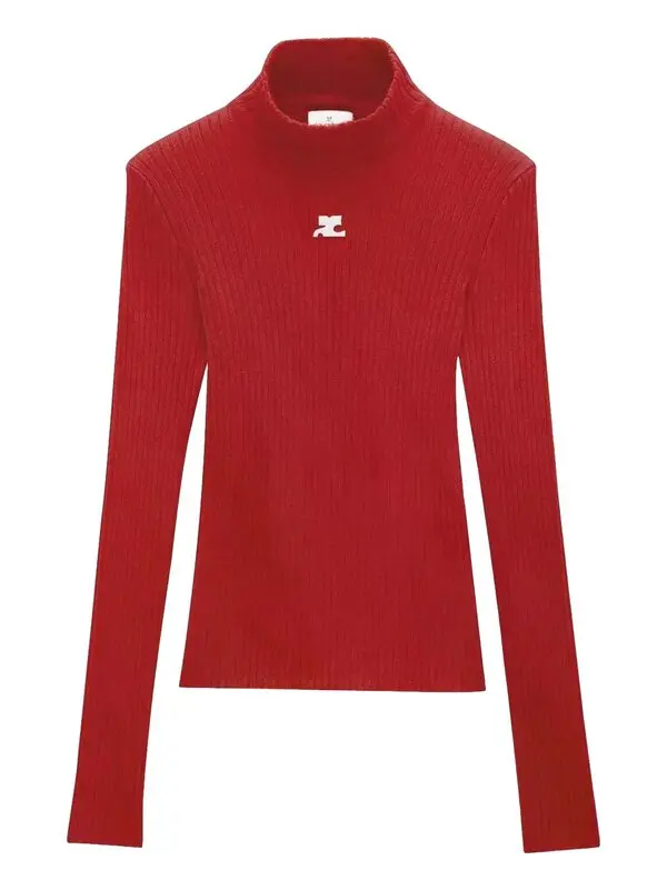 COURREGES Logo-embroidered Ribbed Sweater - Red