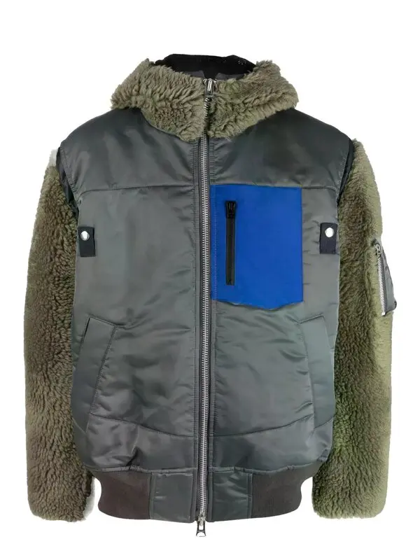 Sacai Colour-block Zip-up Hooded Jacket - Grey