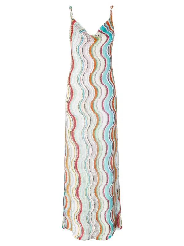 Missoni Long Cover-up Dress With Lamé Wave Motif - White