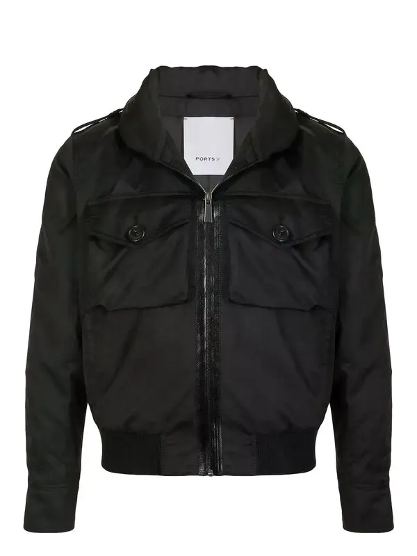 PORTS V Pocket Front Bomber Jacket - Black
