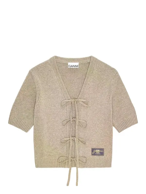 GANNI Lace-up Cardigan - Neutrals