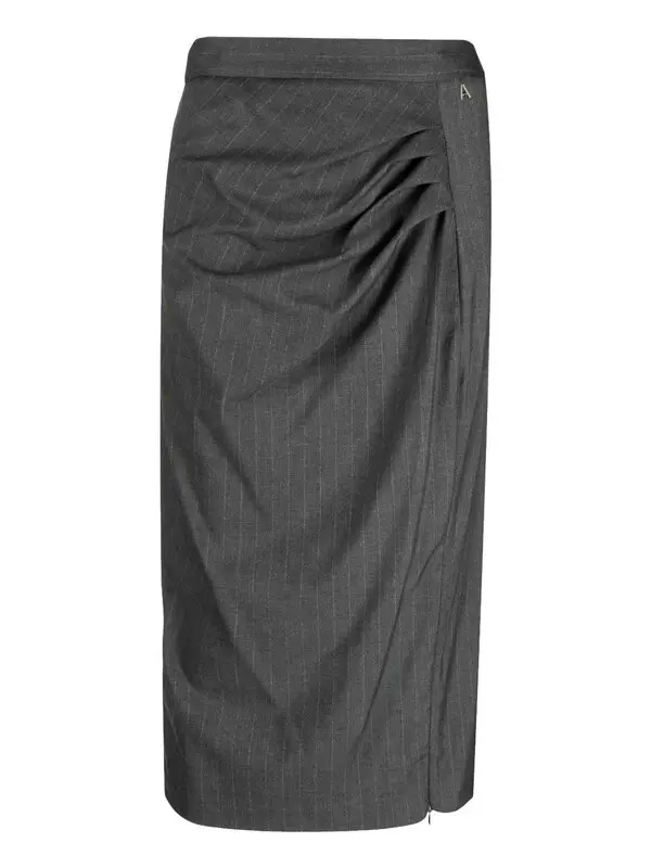 TWINSET Pinstripe Pleat-detail Midi Skirt - Grey
