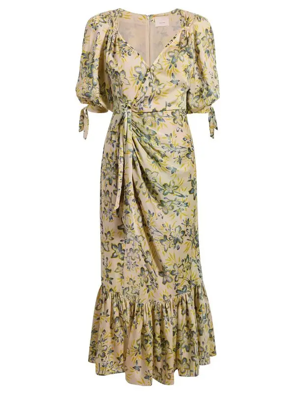 Cinq À Sept Floral-print Gathered-waist Dress - Neutrals