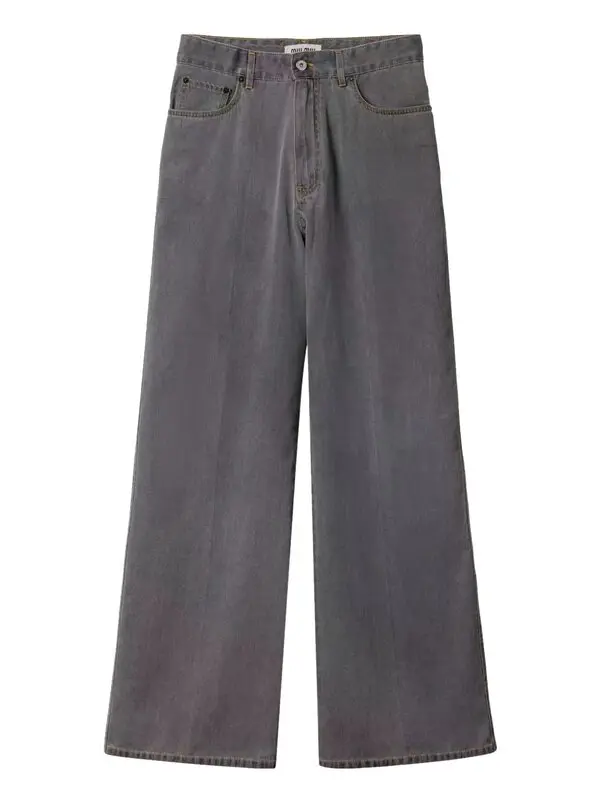 Miu Miu Logo-embroidered Wide-leg Jeans - Grey