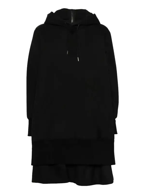 Sacai Layered Cotton Sweatshirt With Zip Detailing - Black
