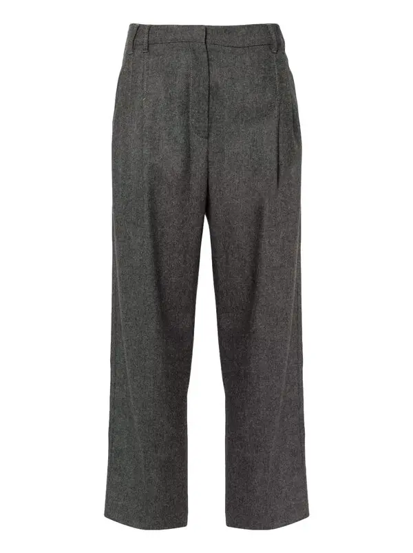 Brunello Cucinelli Pleated Felted Straight Trousers - Grey