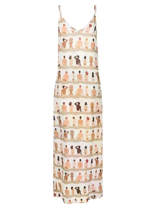 AMIR SLAMA Graphic-print V-neck Maxi Dress - Neutrals