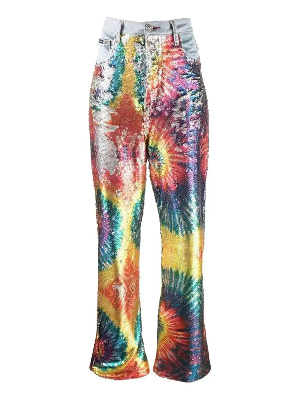 Philipp Plein Tie-dye Print Sequin Embellished Jeans - Blue