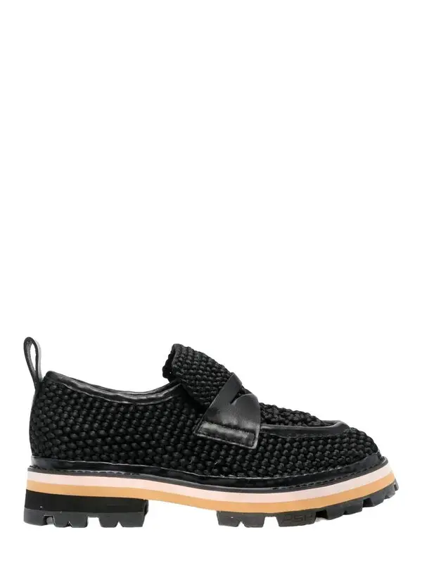 Ash Genial Textured Leather Loafers - Black