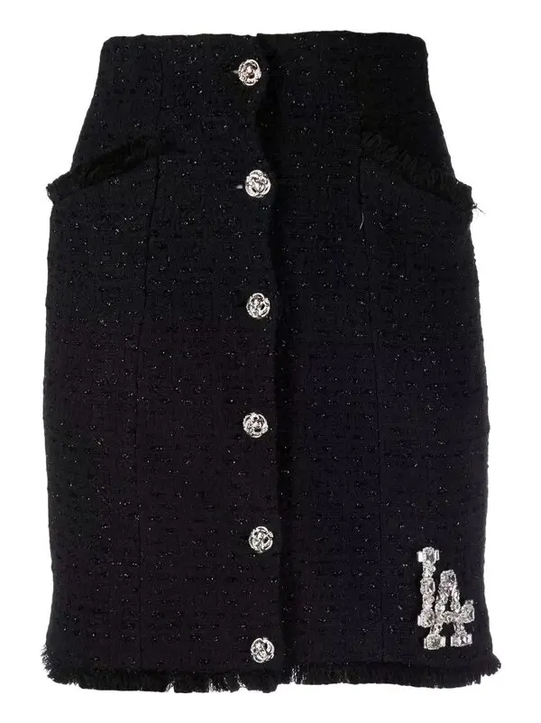 Philipp Plein Crystal Skull Tweed Short Skirt - Black