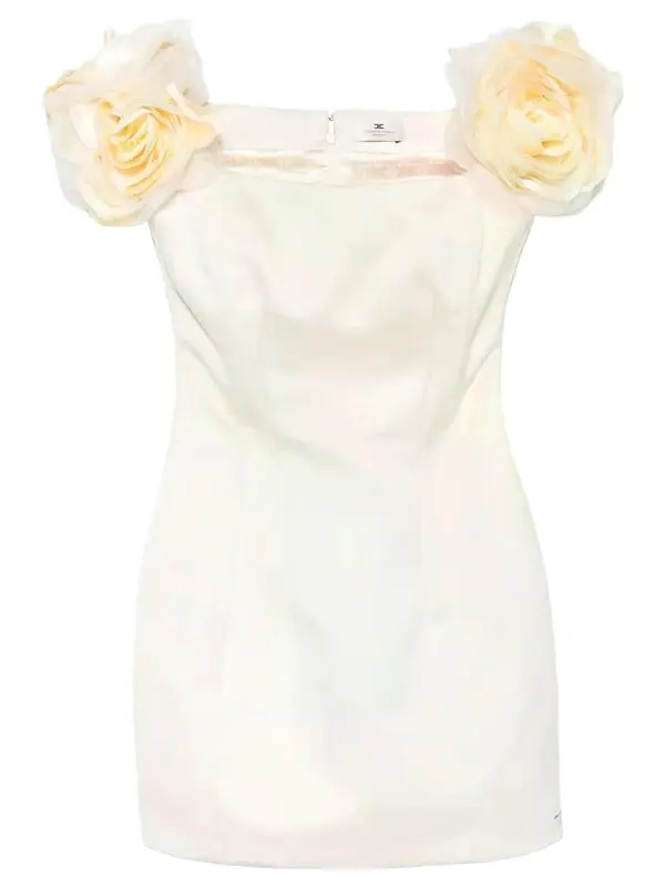 Elisabetta Franchi Floral-appliqué Satin Mini Dress - Neutrals