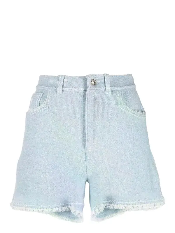BARRIE Fringe-detail Fine-knit Shorts - Blue