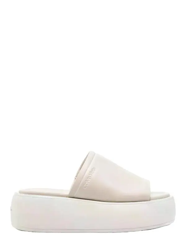 Calvin Klein Leather Flatform Sandals - Neutrals