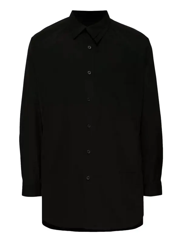 Yohji Yamamoto Asymmetric-collar Cotton Shirt - Black