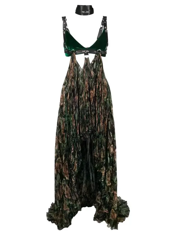 Roberto Cavalli Patterned Pleated Maxi Dress - Neutrals