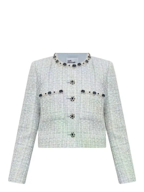 SELF-PORTRAIT Rhinestone-embellished Tweed Jacket - Blue