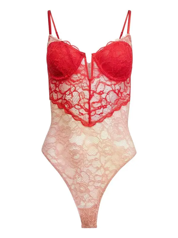 FLEUR DU MAL Bouquet Lace Heart Bodysuit - Red