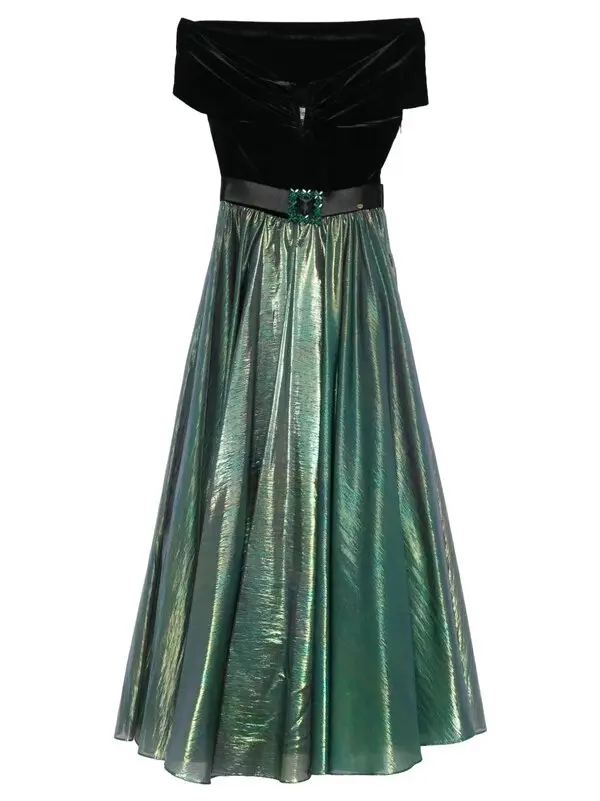 NISSA Chiffon Lamé Maxi Dress - Black