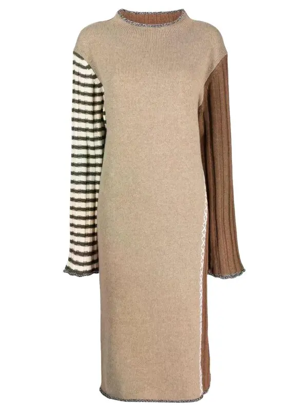 YANYAN Long-sleeve Knitted Midi Dress - Brown