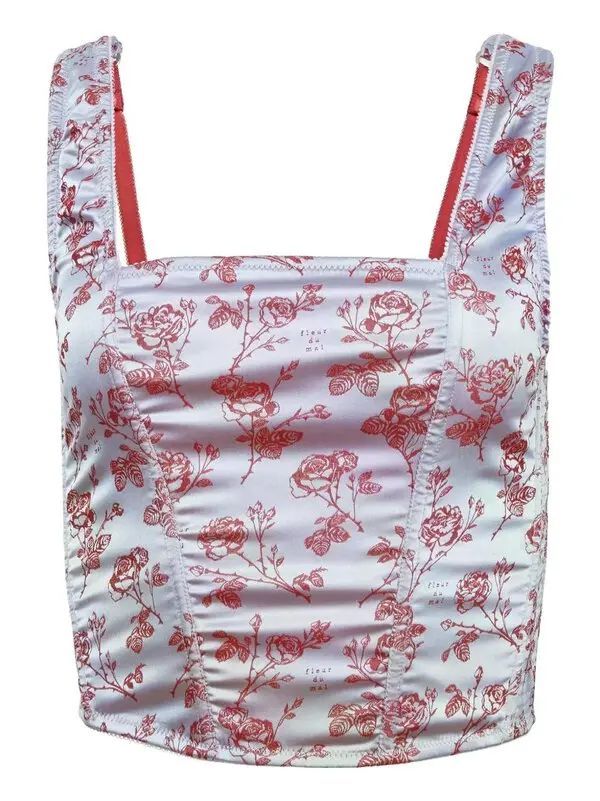 FLEUR DU MAL Rose-jacquard Corset Top - Blue