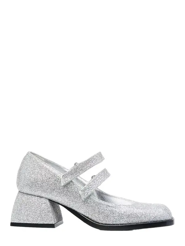 NODALETO Leather Pumps With Glitter Detail - Silver