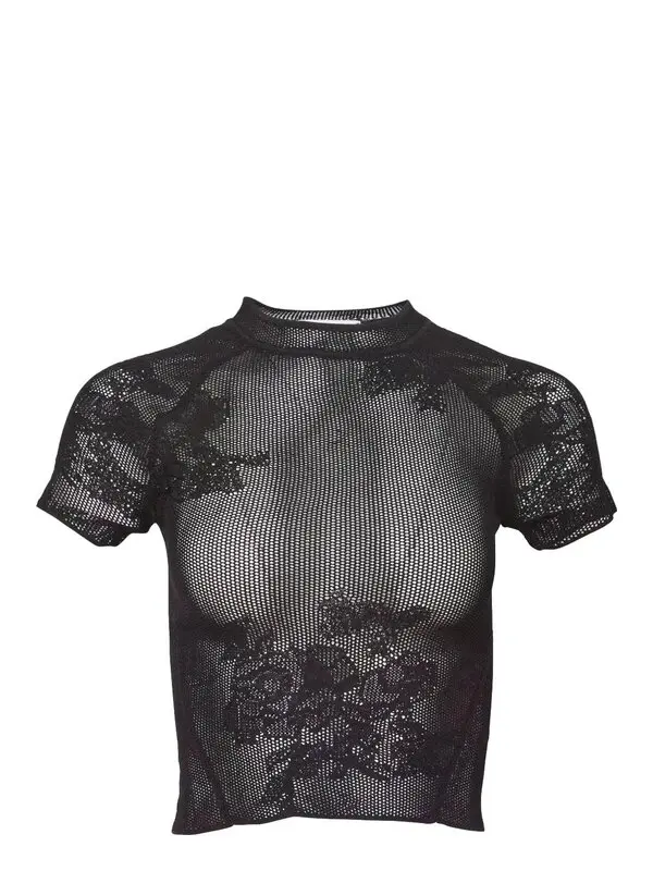 FLEUR DU MAL Pointelle-knit Lace T-shirt - Black