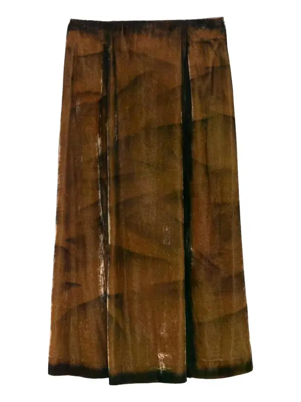 TELA Flame Print Velvet Midi Skirt - Brown