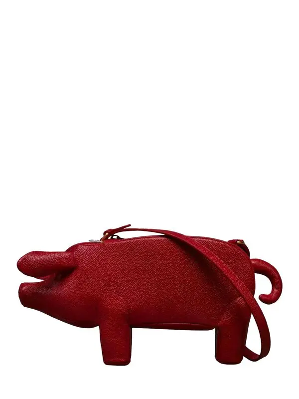Thom Browne Grained Leather Pig Shoulder Bag - Red