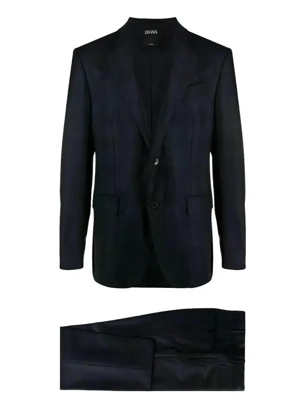 Zegna Single-breasted Checked Wool Suit - Blue