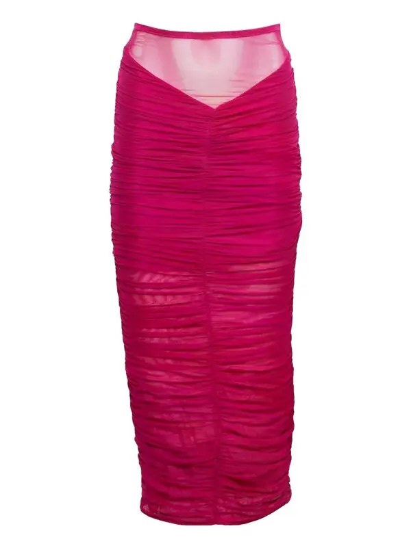 FLEUR DU MAL Ruched Midi Skirt - Red