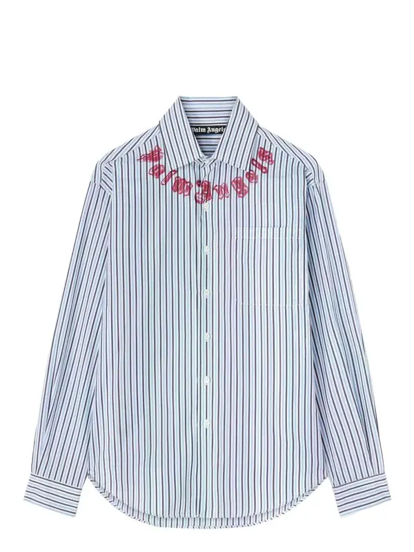 Palm Angels Logo-print Striped Cotton Shirt - Blue
