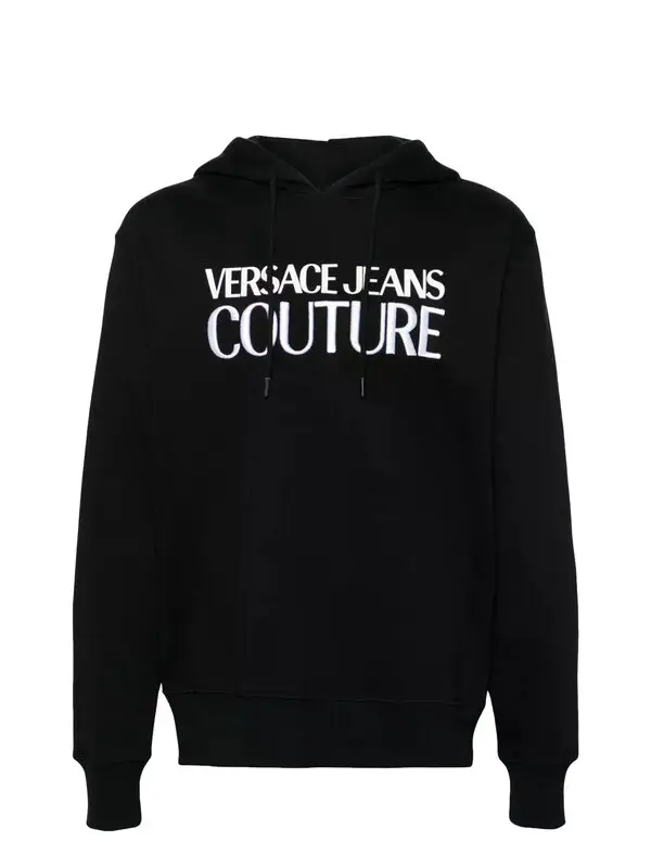 Versace Logo-embroidered Cotton Hoodie - Black