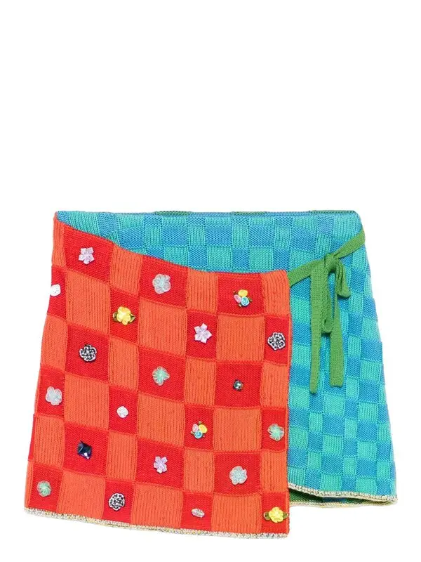 YANYAN Embellished Check Wrap Mini Skirt - Red