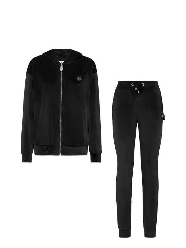Philipp Plein Crystal-embellished Plush Tracksuit Set - Black