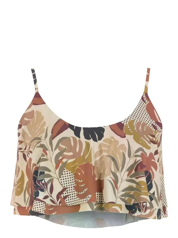 AMIR SLAMA Palm Leaf Print Cropped Top - Neutrals