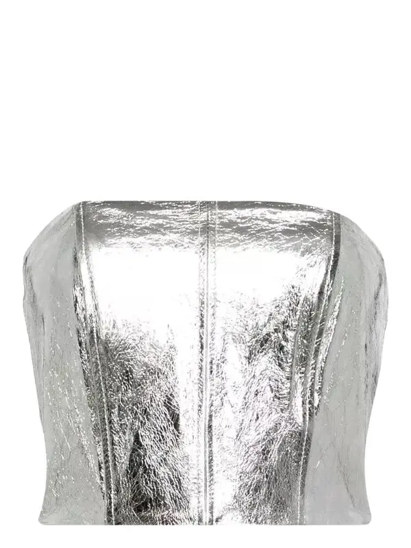 David Koma Bandeau Leather Crop Top - Silver