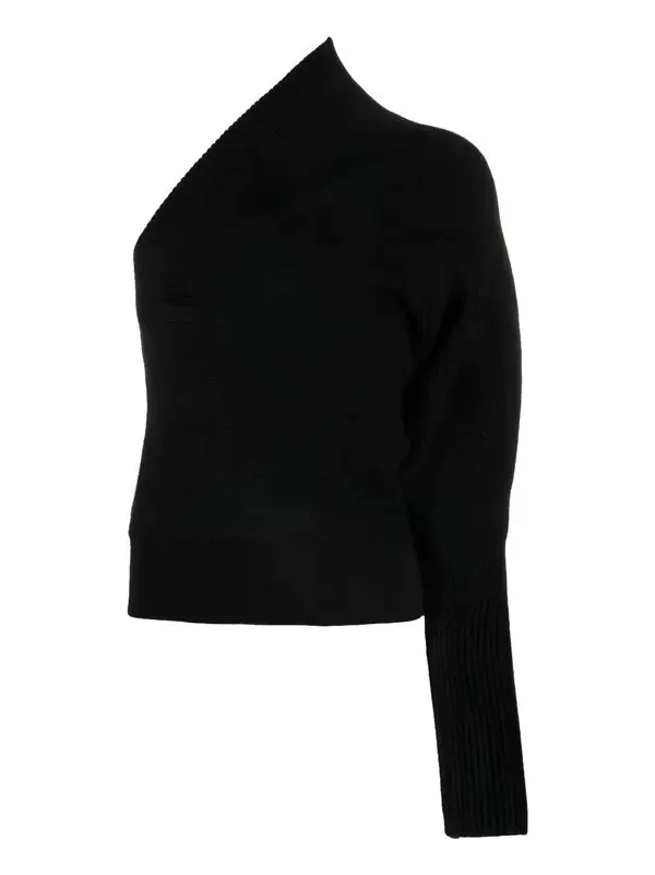 Rick Owens One-shoulder Ribbed-knit Jumper - Black