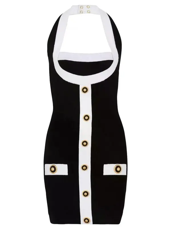 Balmain Two-tone Halterneck Dress - Black